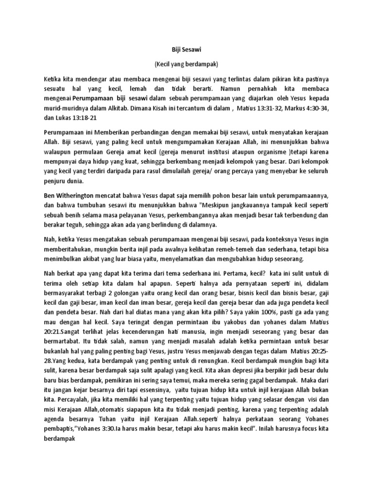 Makna Perumpamaan Biji Sesawi | PDF | Agama & Spiritualitas