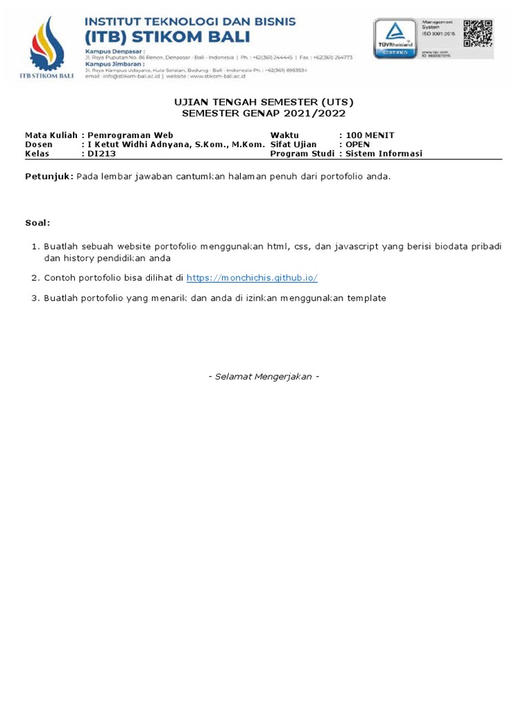 UTS Pemrograman Web DI213 | PDF