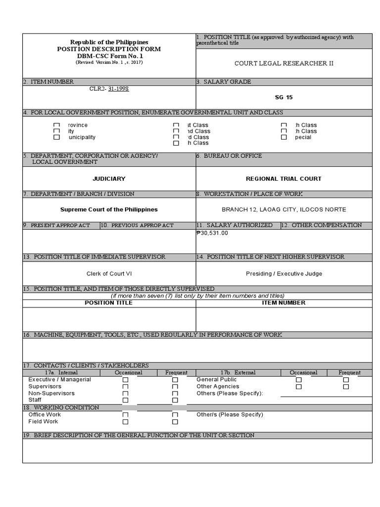 DBM-CSC Form No. 1 Position Description Forms | PDF | Justice | Crime ...