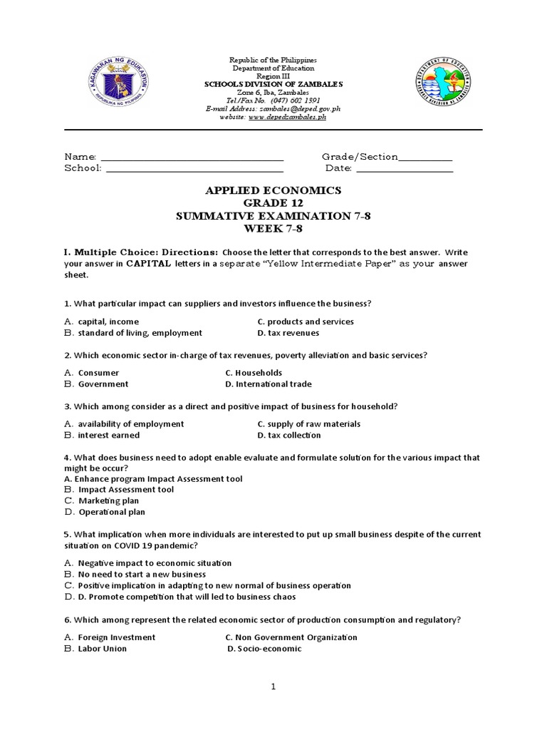 Republic of the Philippines Department of Education exam | PDF | Taxes ...