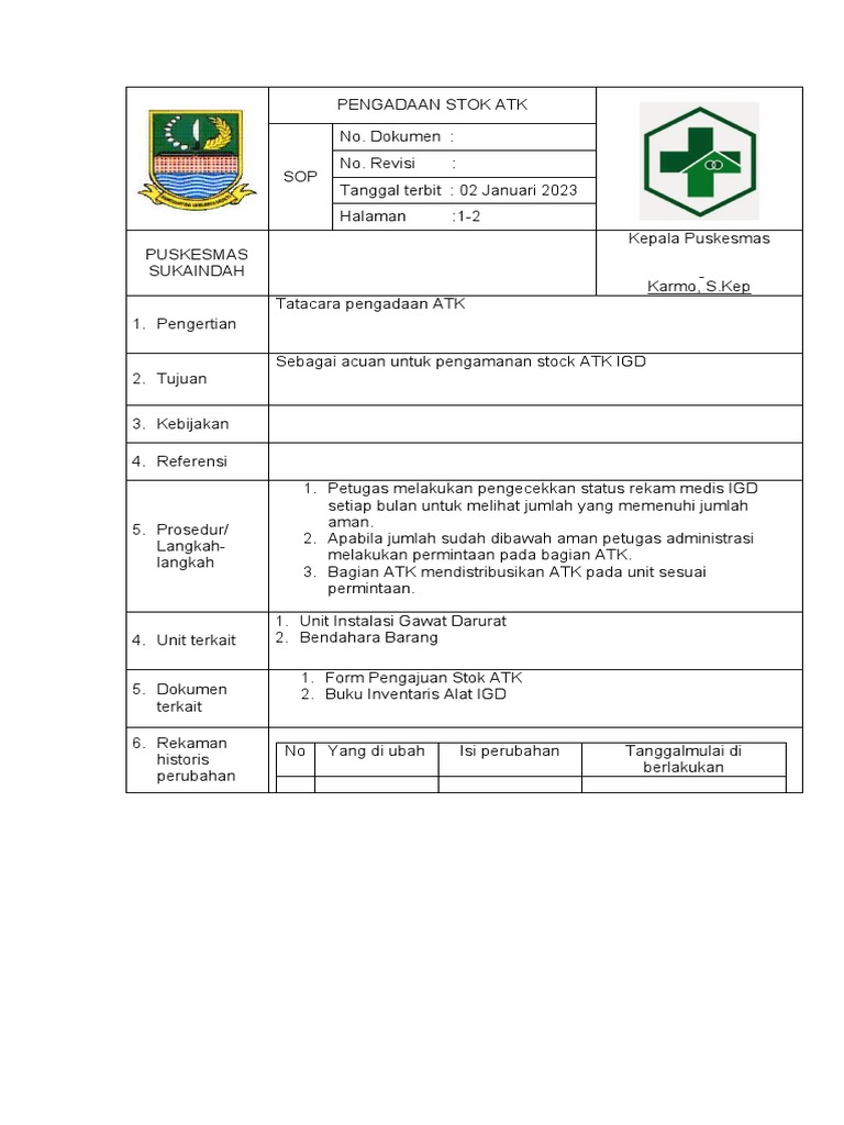 Sop Pengadaab Stok Atk | PDF