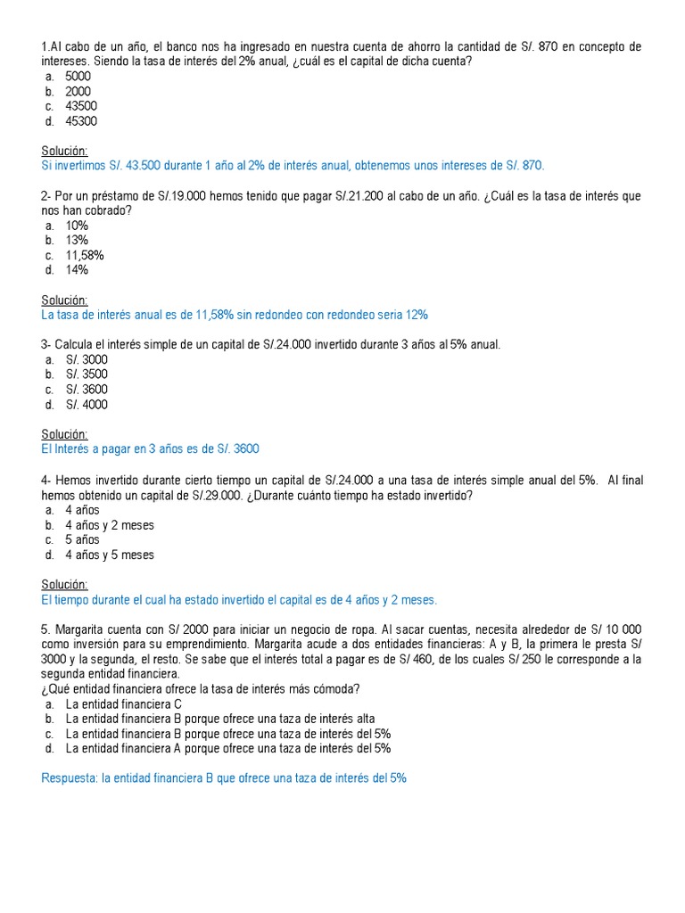 Ejercicios De Interes Simple Pdf