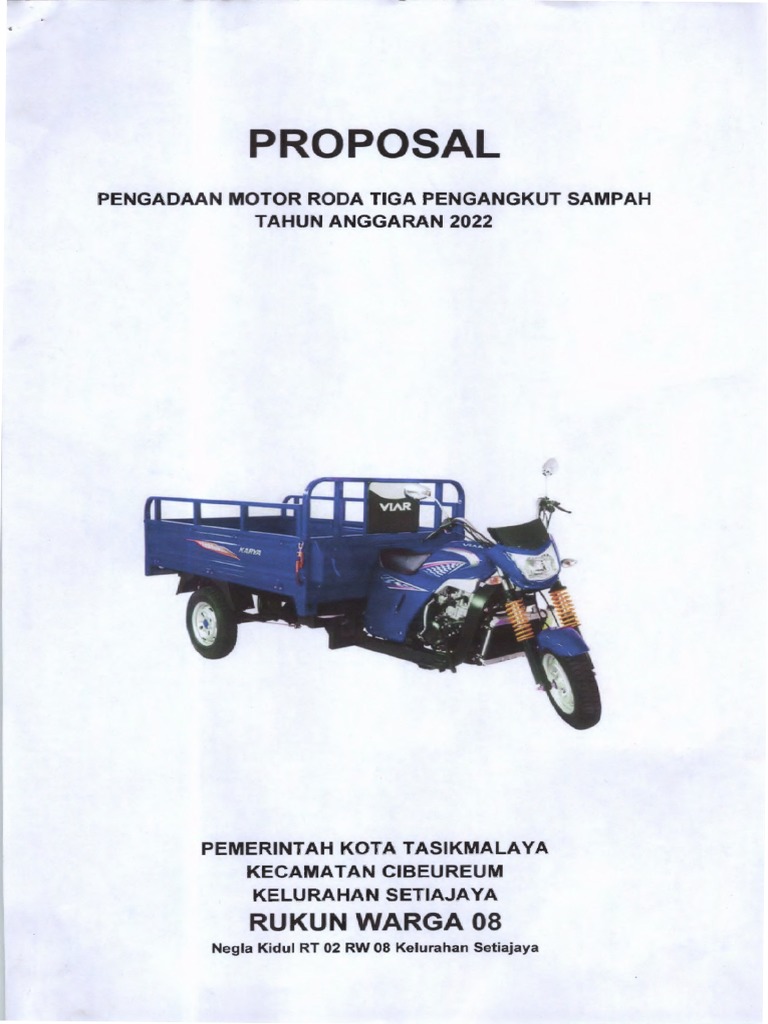 Proposal Pengadaan Motor Roda Tiga Pengangkut Sampah Tahun Anggaran 2022 Pemerintah Kota ...