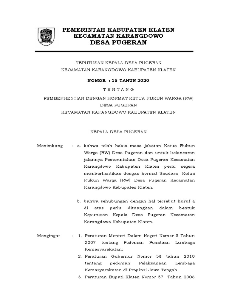 SK. Pemberhentian RW 2021 | PDF