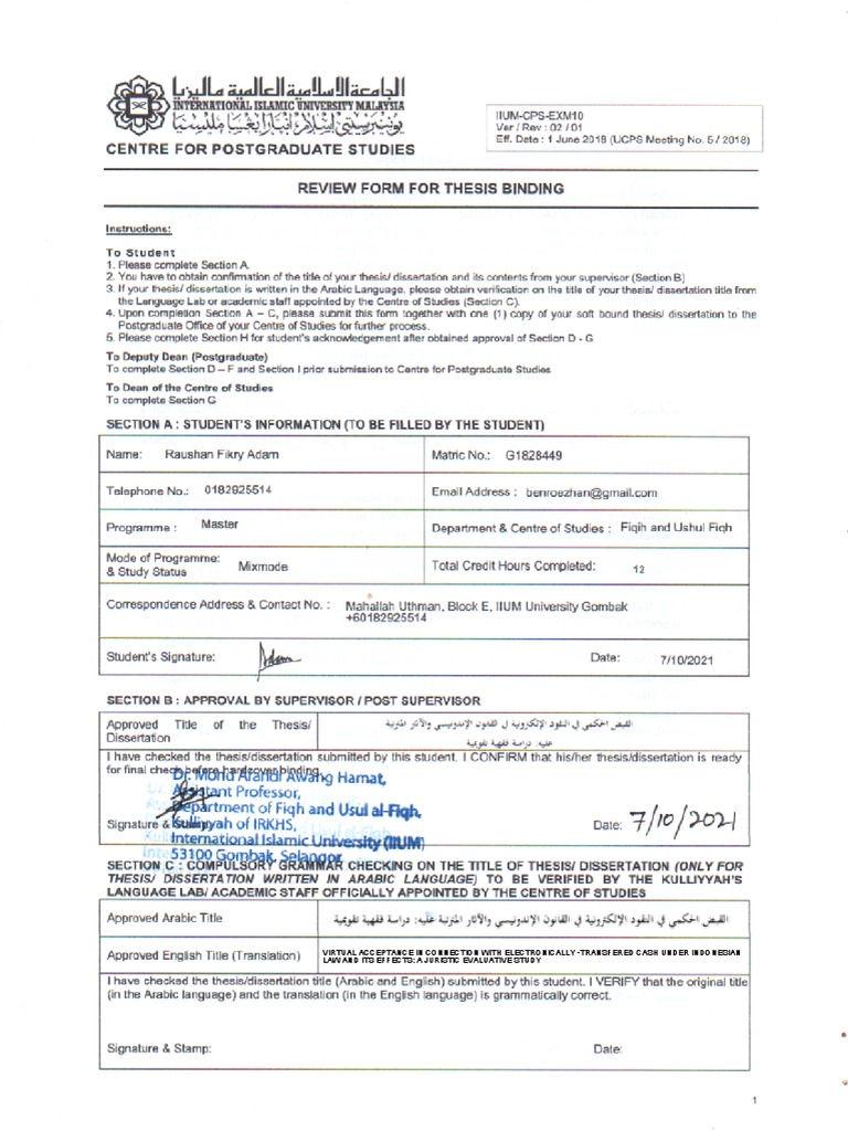 Raushan Fikry Adam Thesis Binding Form | Download Free PDF | Thesis ...
