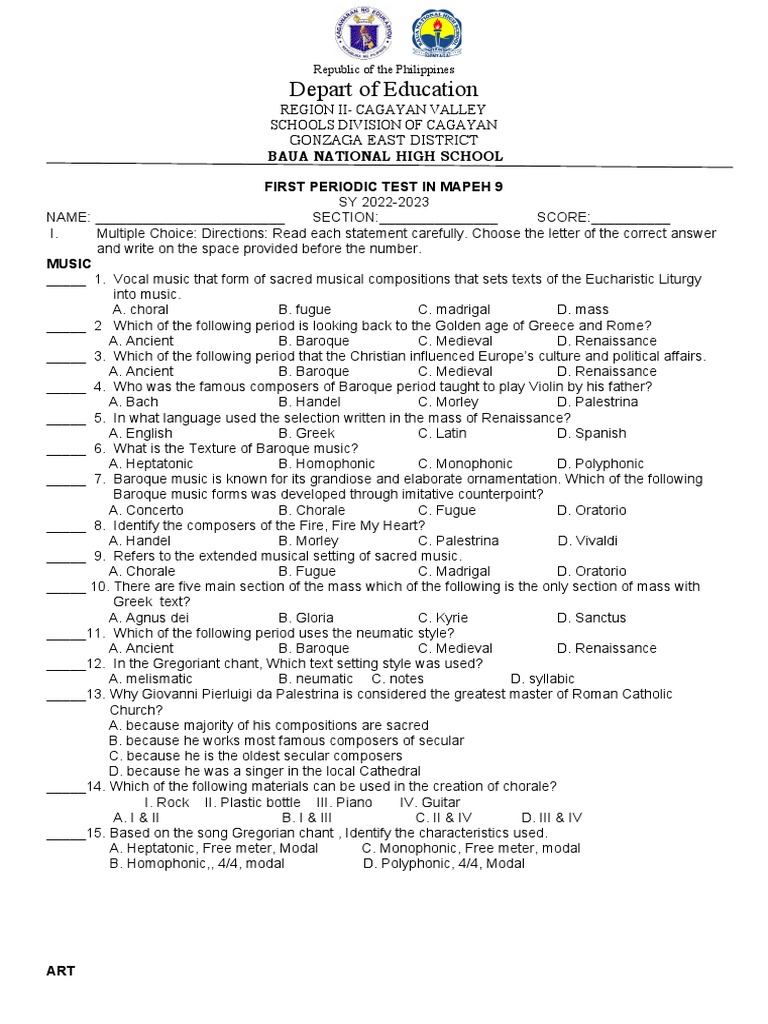 Mapeh 9 1ST QUARTER 1 | PDF | Deforestation | Baroque Music