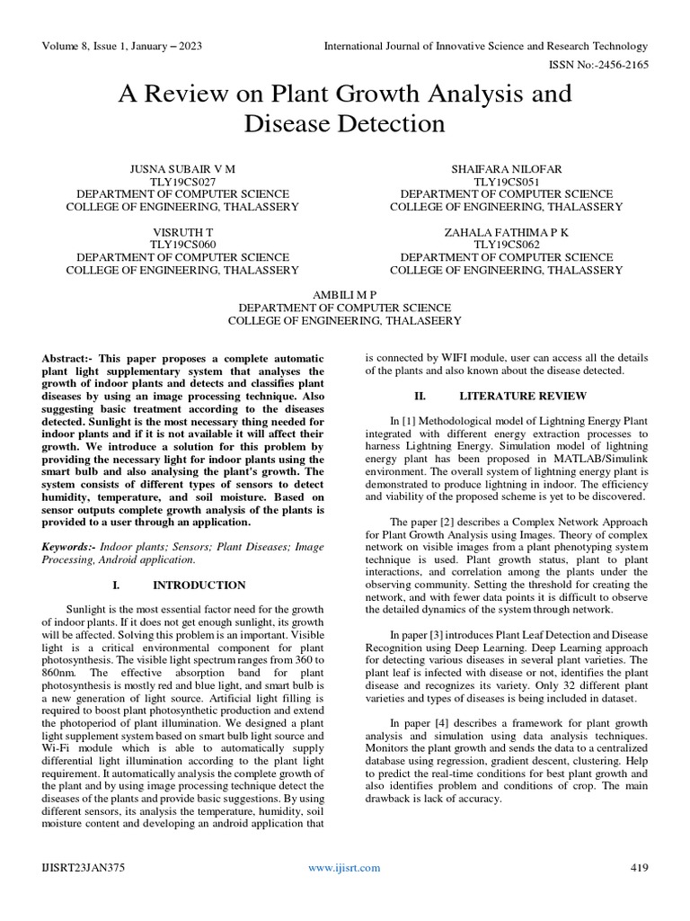A Review On Plant Growth Analysis and Disease Detection | PDF | Plants ...