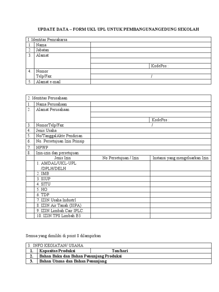 Form Ukl-Upl Data - Kegiatan Usaha Gedung Sekolah | PDF