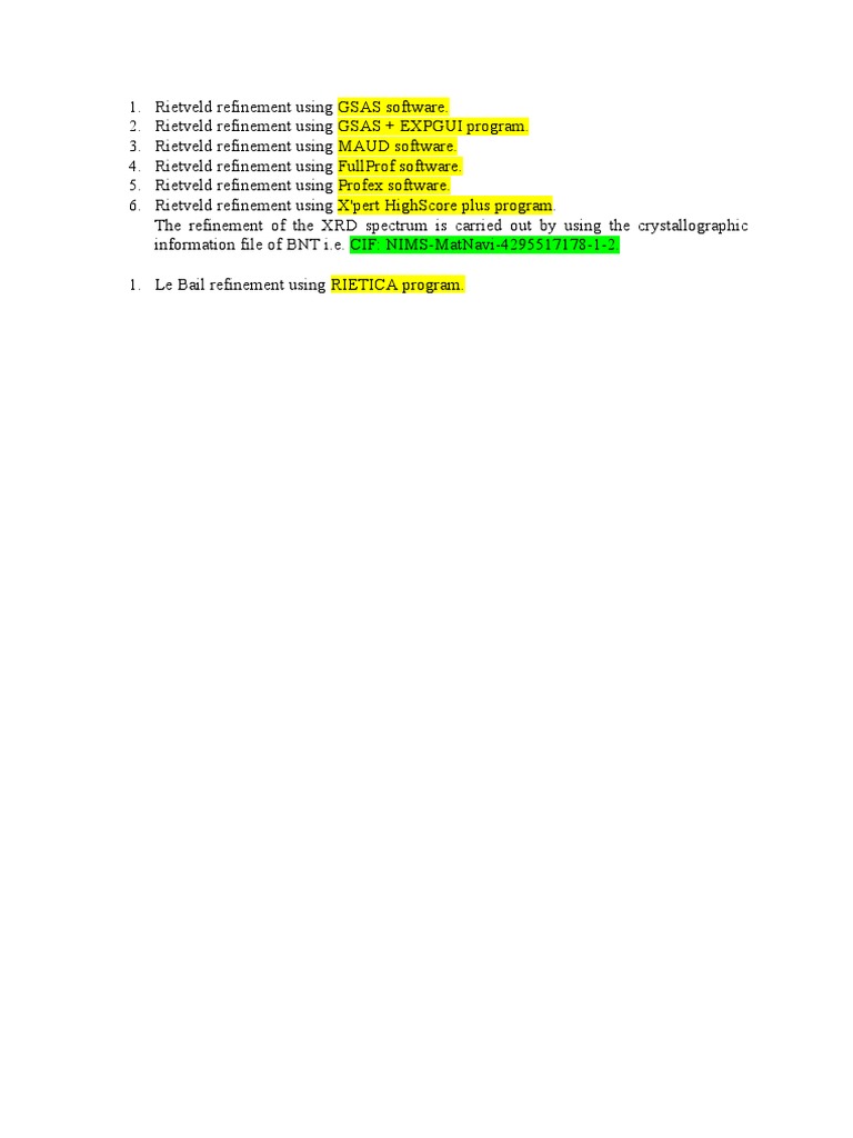 Rietveld & Le Bail Refinement Software | PDF
