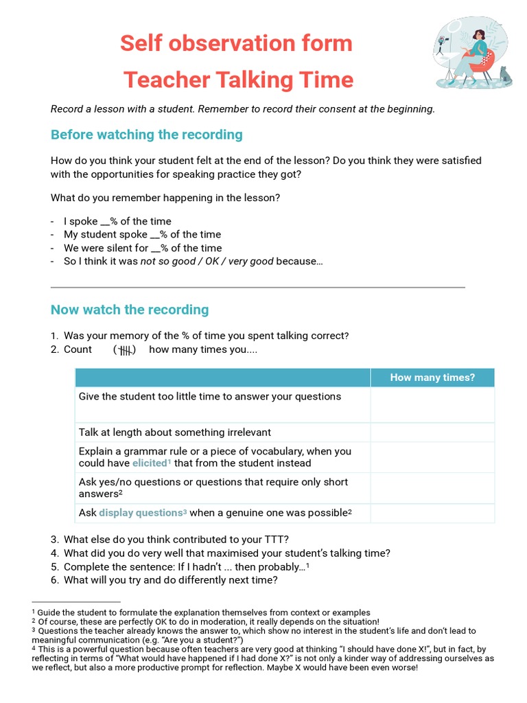 Self Observation Form - Teacher Talking Time | PDF | Cognition | Learning