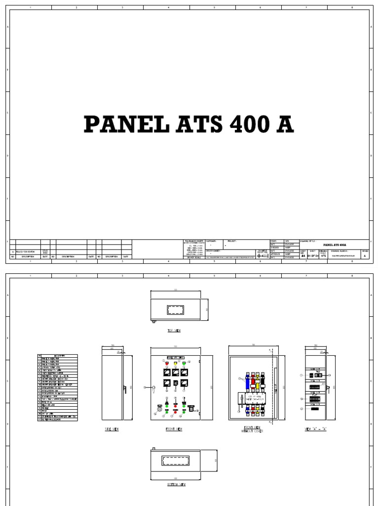 PANEL ATS 400A: Technical Drawing Showing Dimensions and Tolerances for ...