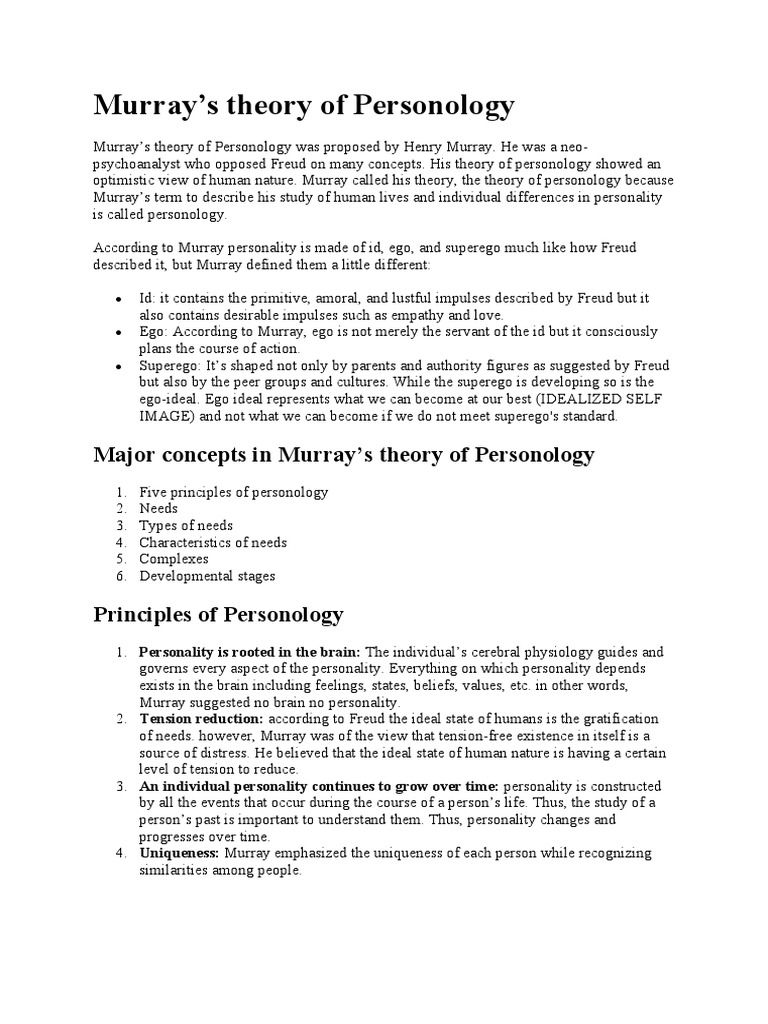 Murry Personality Thoery | PDF | Id | Personality Psychology