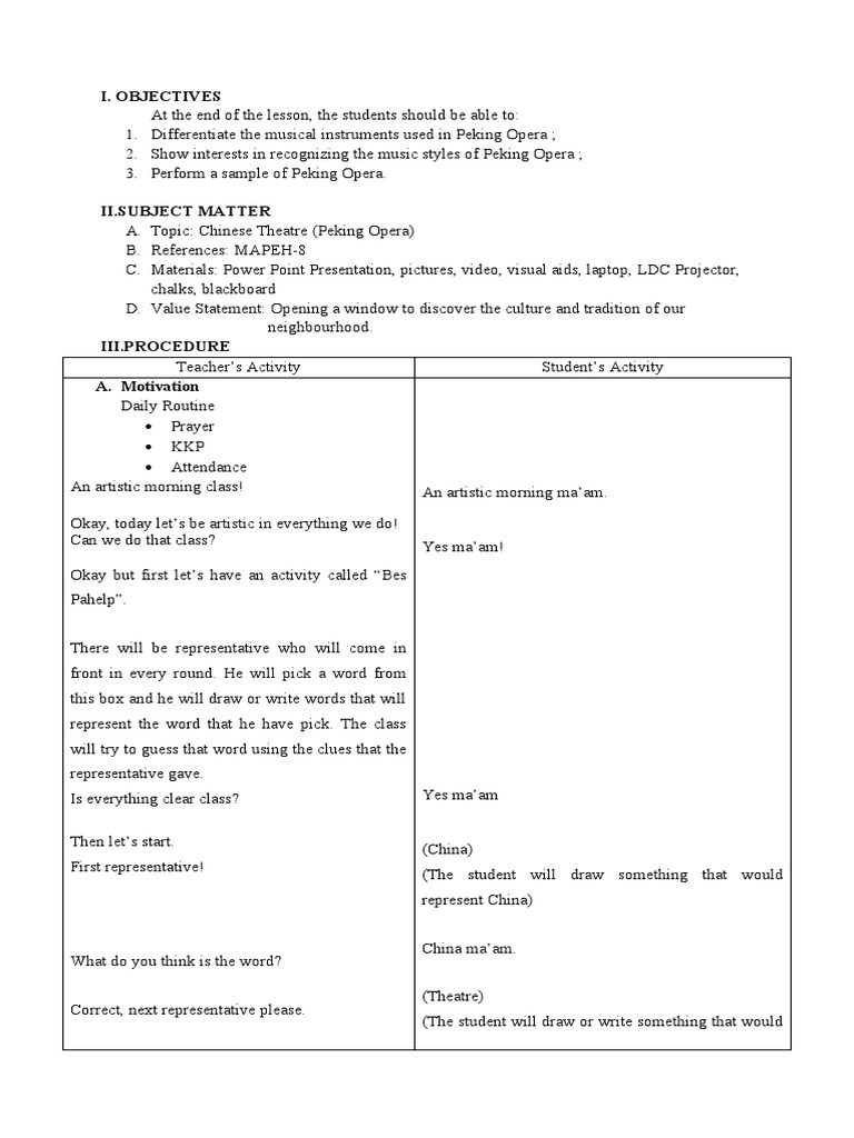 Peking Opera Instruments and Lesson Plan | PDF | Musical Instruments ...