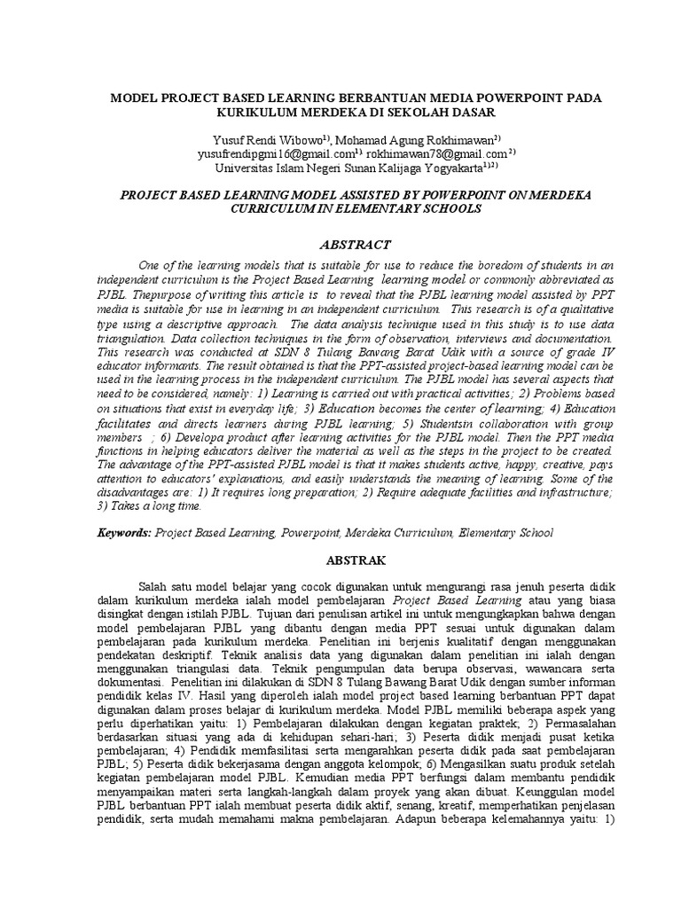 Model Project Based Learning Berbantuan Media Powerpoint Pada Kurikulum ...