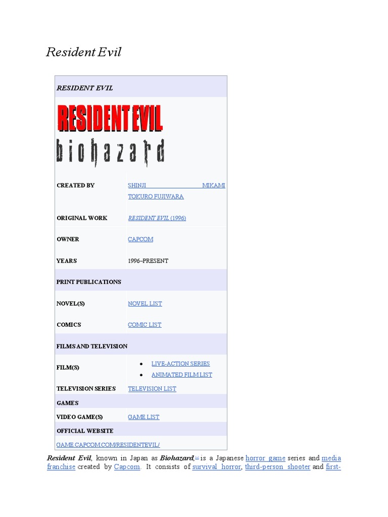 Resident Evil | PDF | Resident Evil