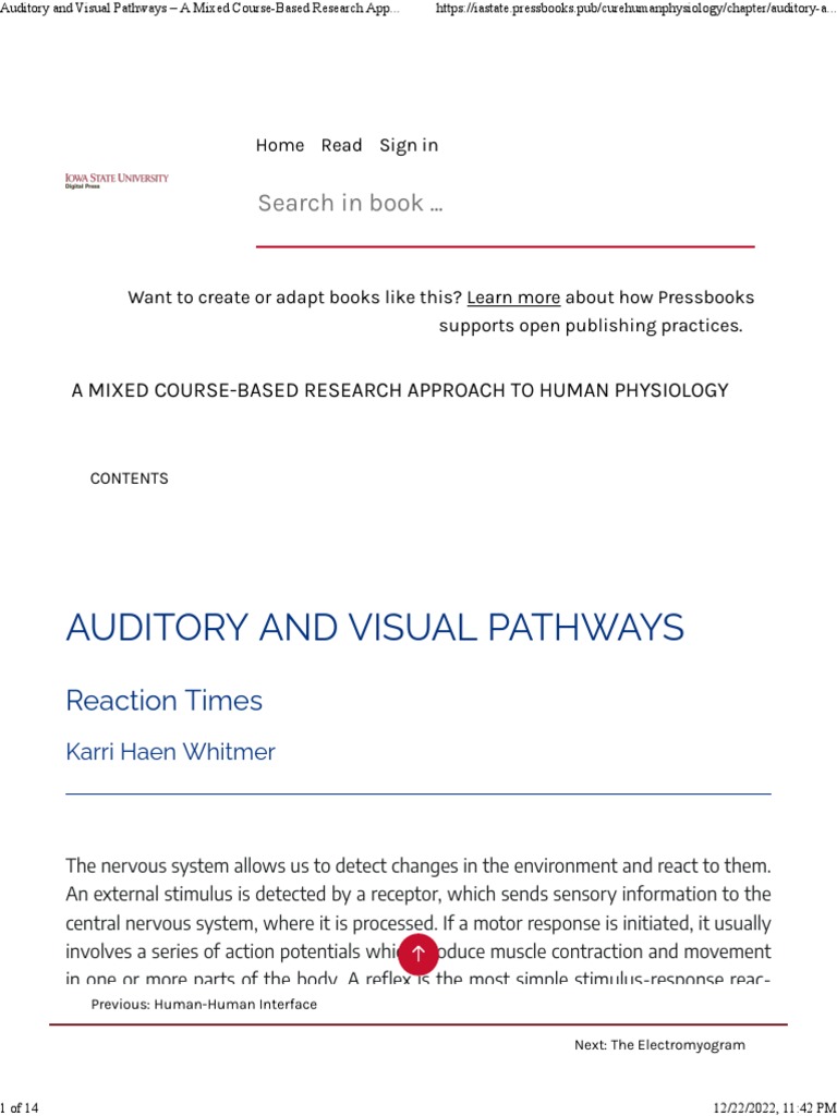 Auditory and Visual Pathways - A Mixed Course-Based Research Approach To Human Physiology | PDF ...