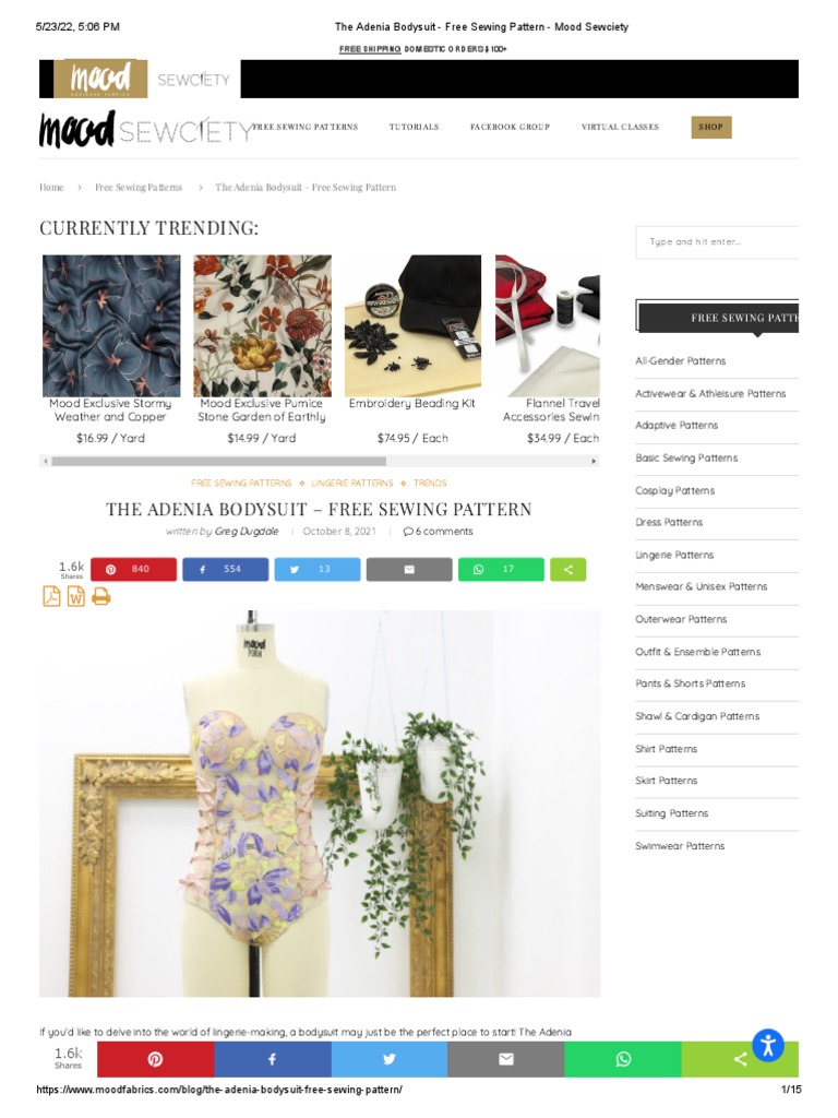 The Adenia Bodysuit - Free Sewing Pattern - Mood Sewciety | PDF ...