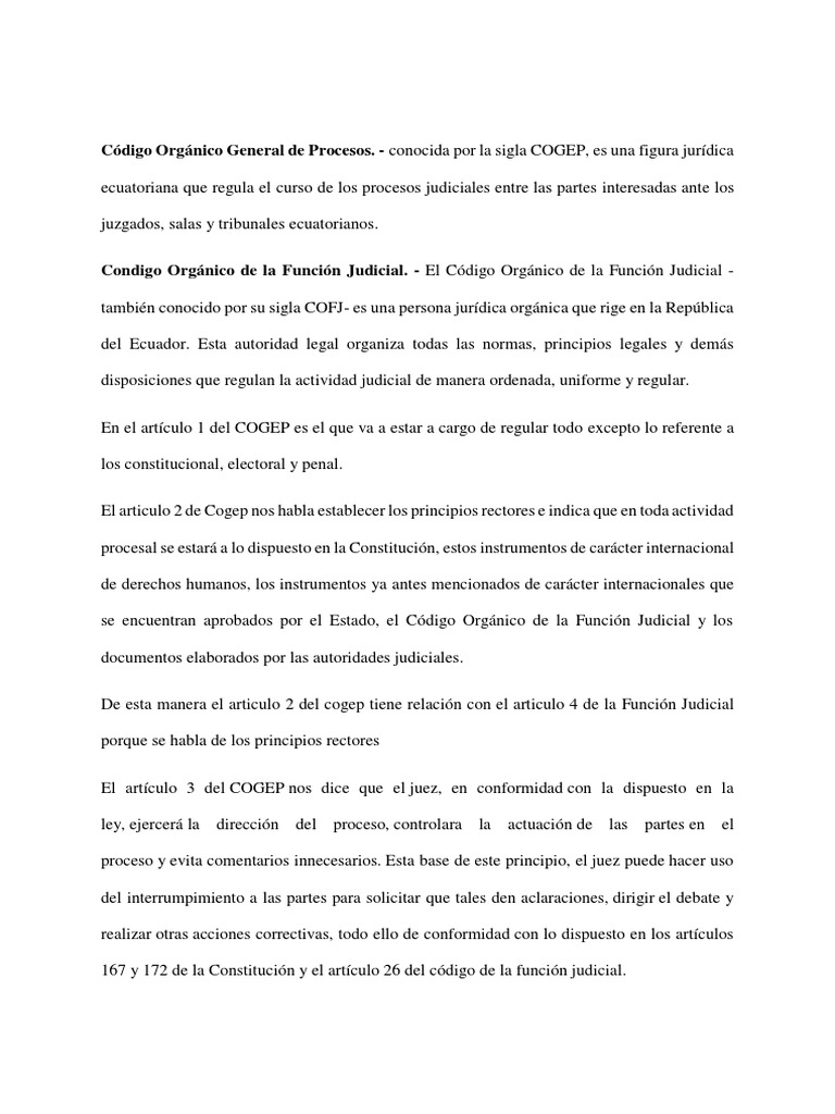 Tarea 1 Los Principios en El Cogep | PDF | Juez | Jurisdicción