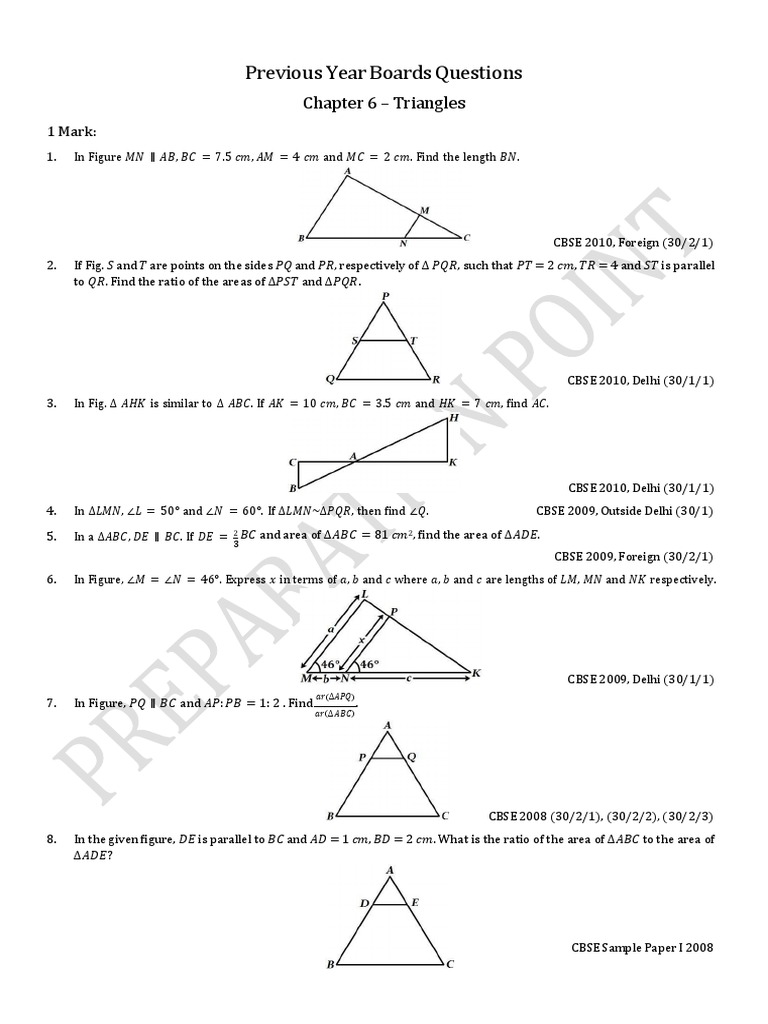 Triangles Previous Year Questions | PDF | Triangle | Area