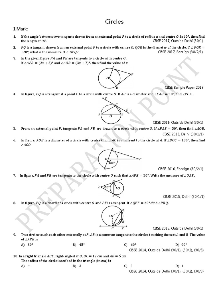 Circles Previous Year Questions | PDF | Circle | Perpendicular