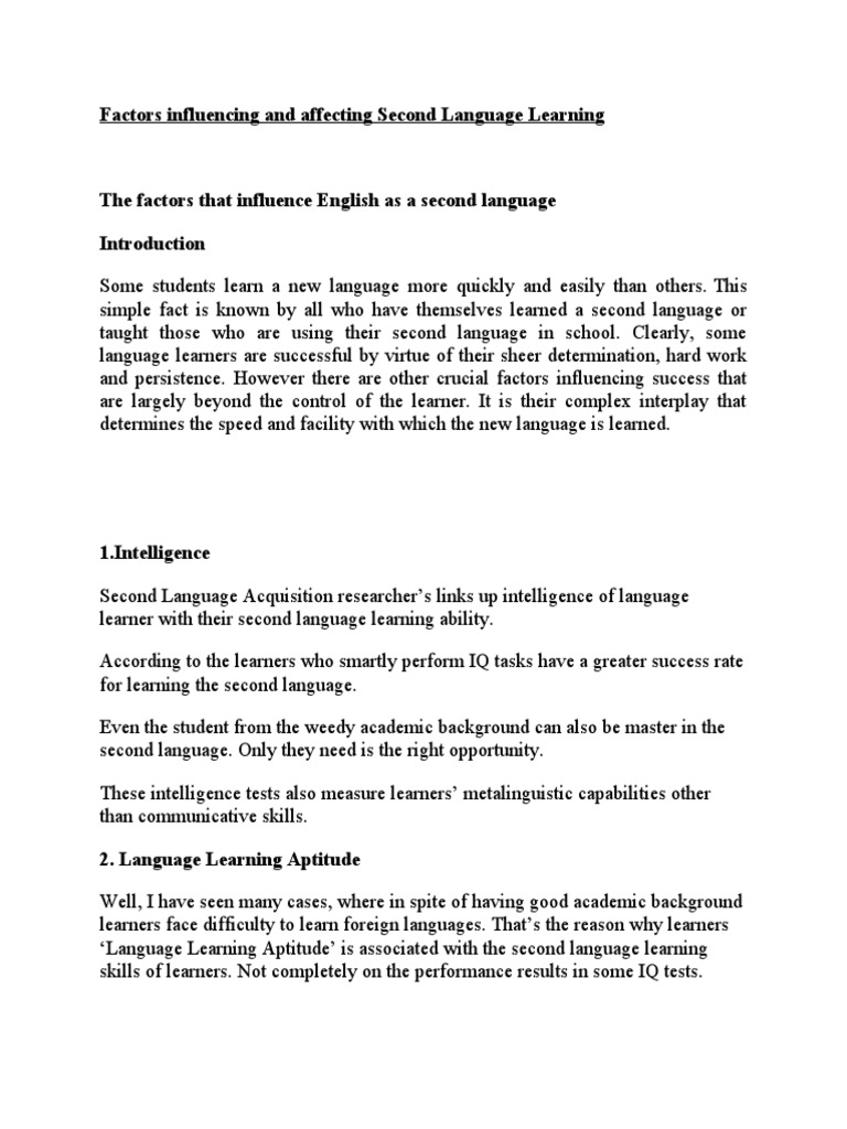 Factors Affecting and Influencing Second Language Acquistion | PDF ...