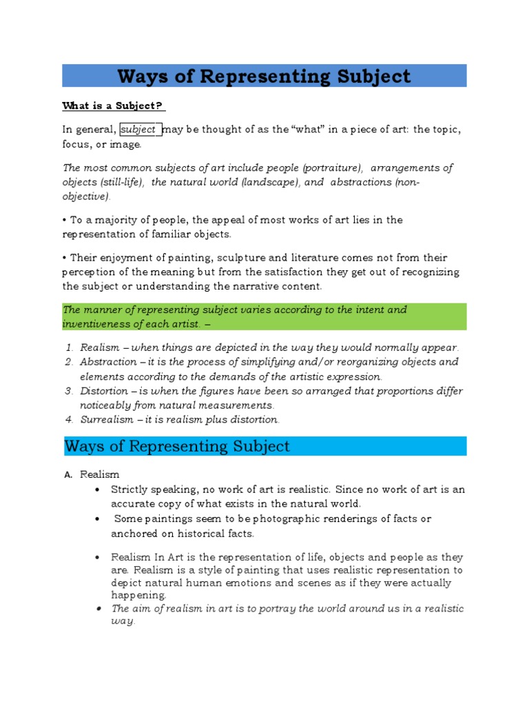 AH1-LESSON VII - Ways of Representing Subject | PDF | Realism (Arts ...