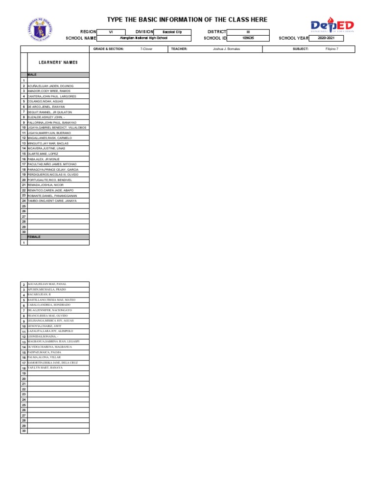 E Class Record Languages Esp And Ap Pdf
