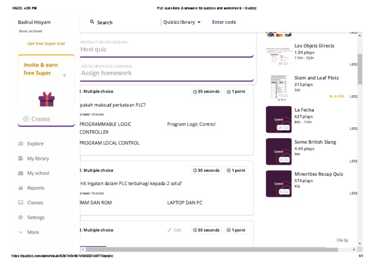 PLC Questions & Answers For Quizzes and Worksheets - Quizizz | PDF | Quiz | Data Collection