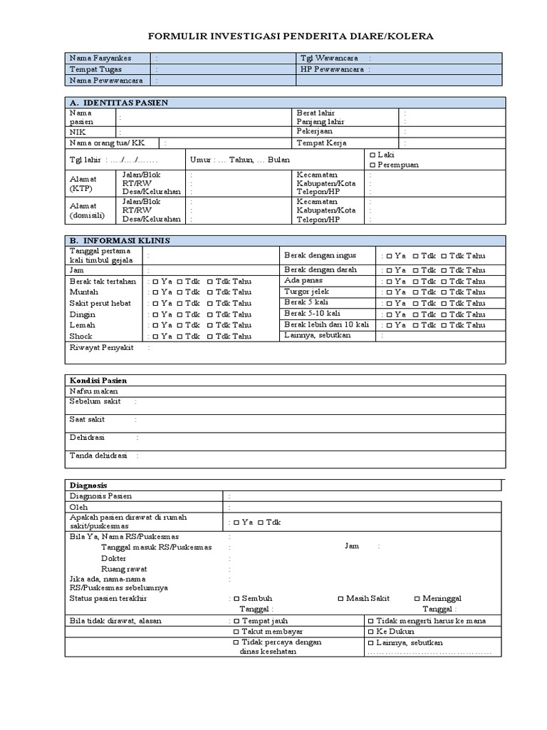 Form Investigasi Penderita Diare Kolera | PDF