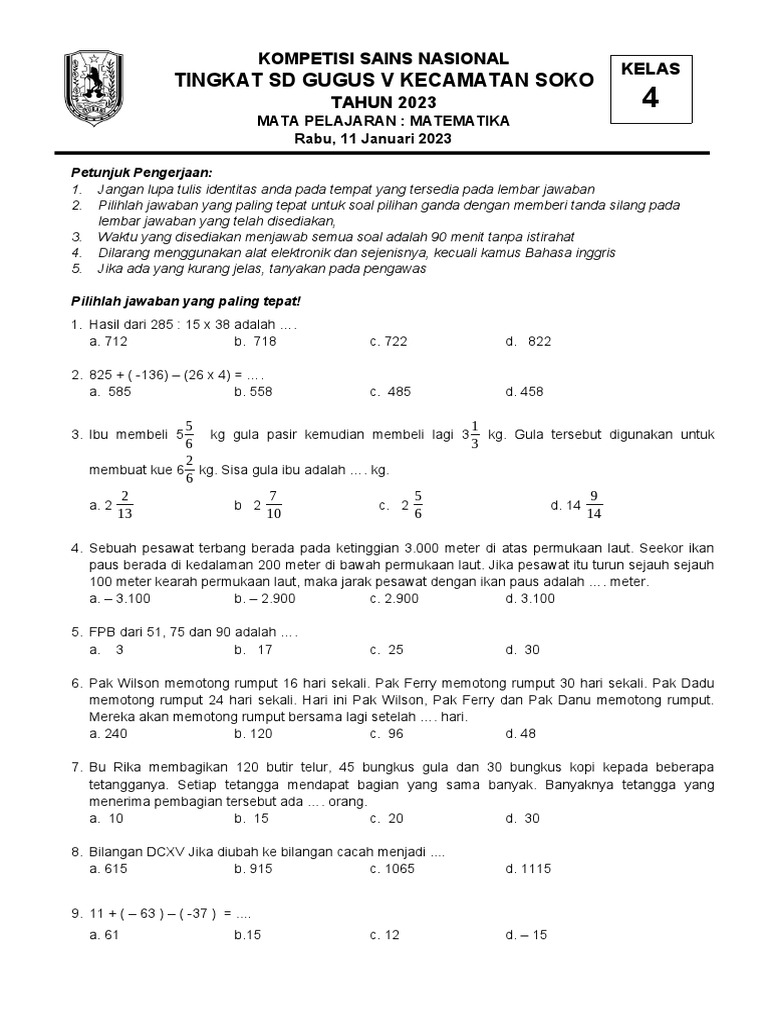 Soal Matematika 4 KSN 2023 | PDF