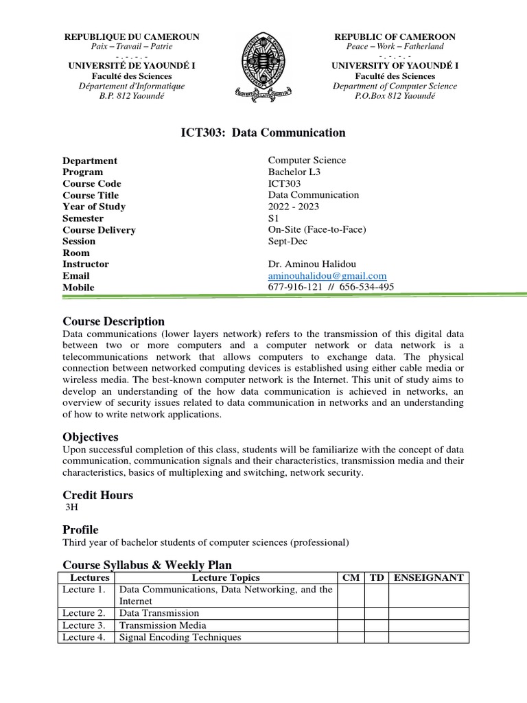 Syllabus - ICT303 - Data Communication - (2022-2023) | PDF