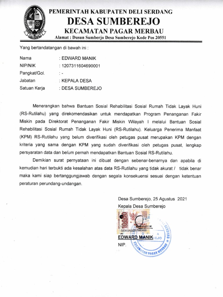 SPTJM DAN SURAT PERNYATAAN Rutilahu 2021 FINAL | PDF