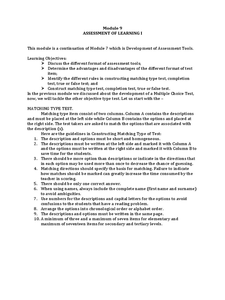 Module 9 Assessment of Learning 1 | PDF | Educational Assessment ...