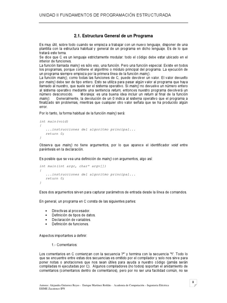 Estructura de Programas en C | PDF | Programación | Programa de computadora