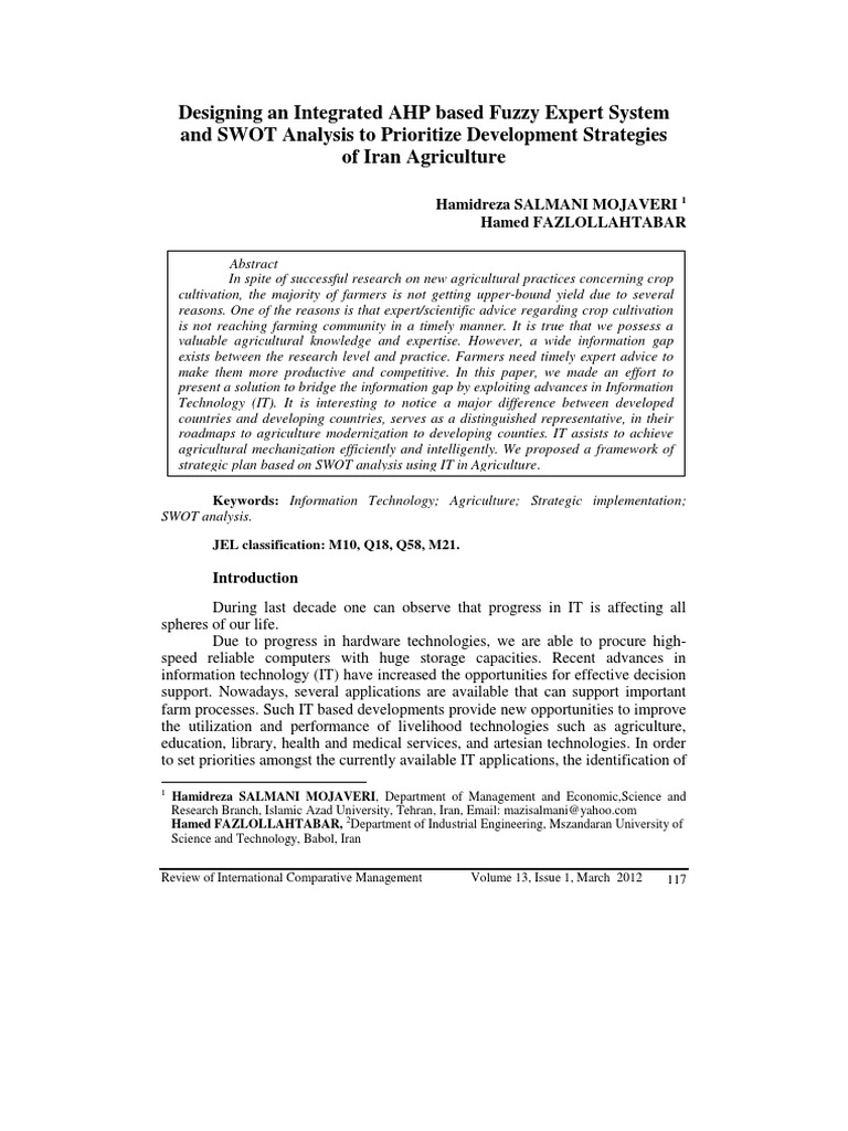 Designing An Integrated AHP Based Fuzzy Expert System and SWOT Prioritize Development Strategies ...