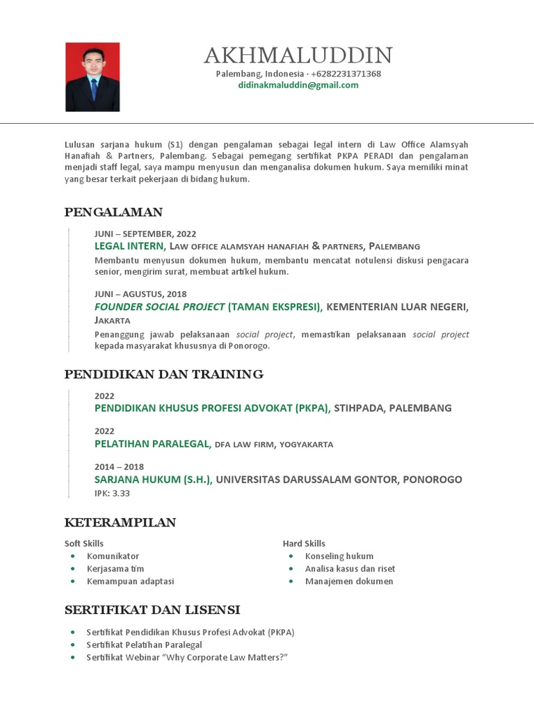 CV Akmal Hukum | PDF | Karier & Perkembangan | Bisnis