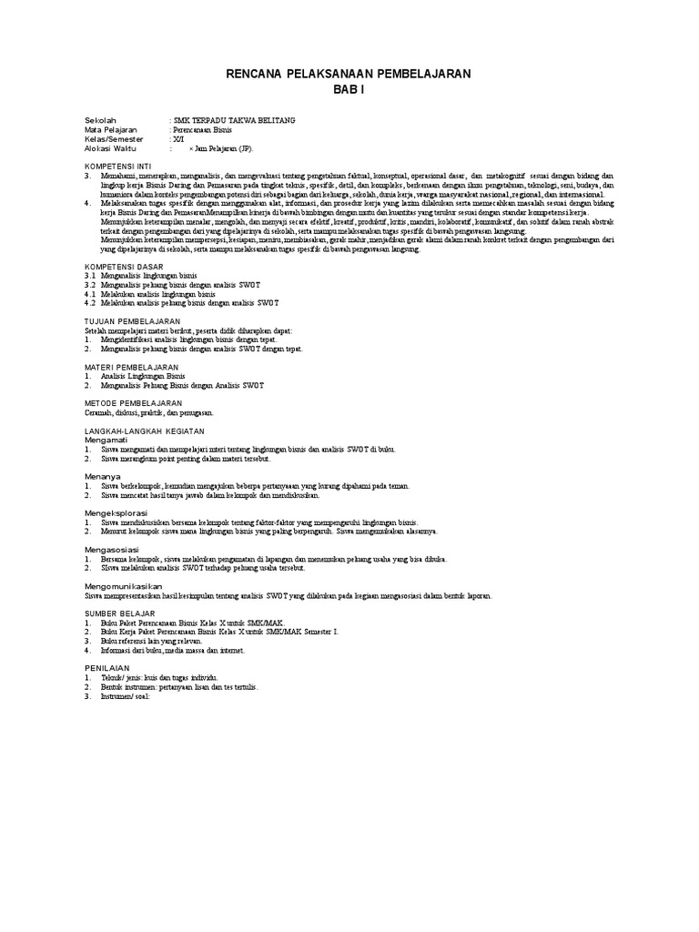 77 - Ok - RPP - Perencanaan Bisnis 10 | PDF