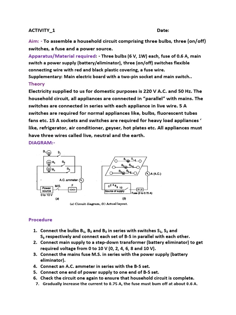 Activity - 1 - To Assemble Household Circuit | PDF