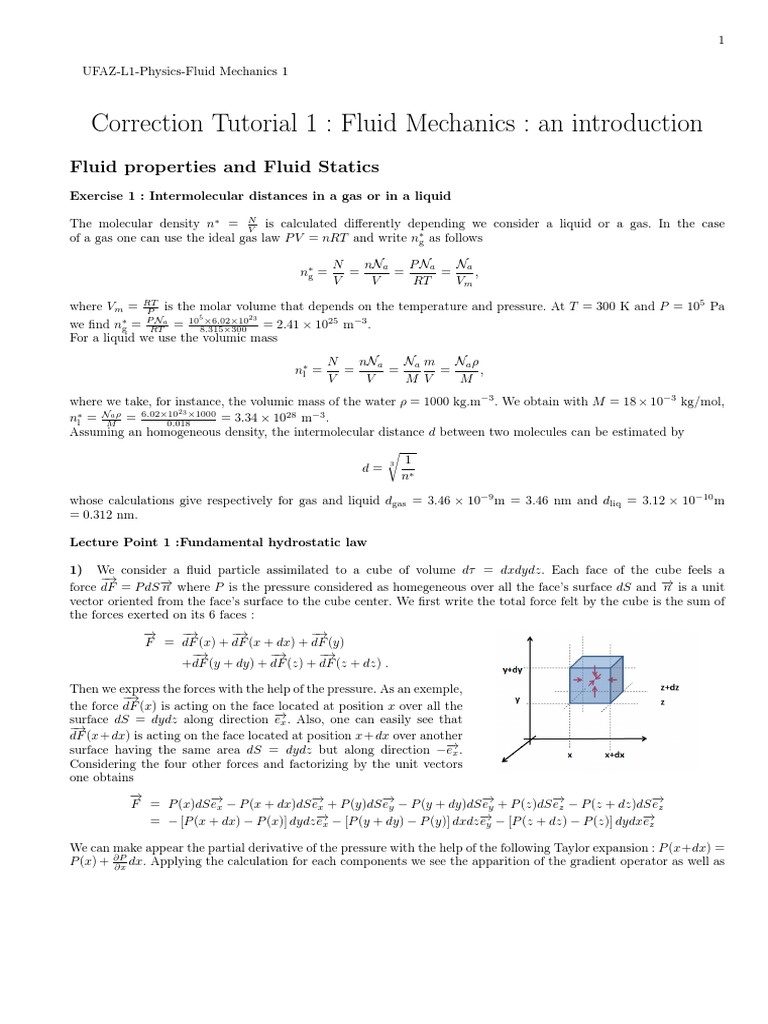 Correction L1-Fluid Mechanics I | PDF | Gases | Density