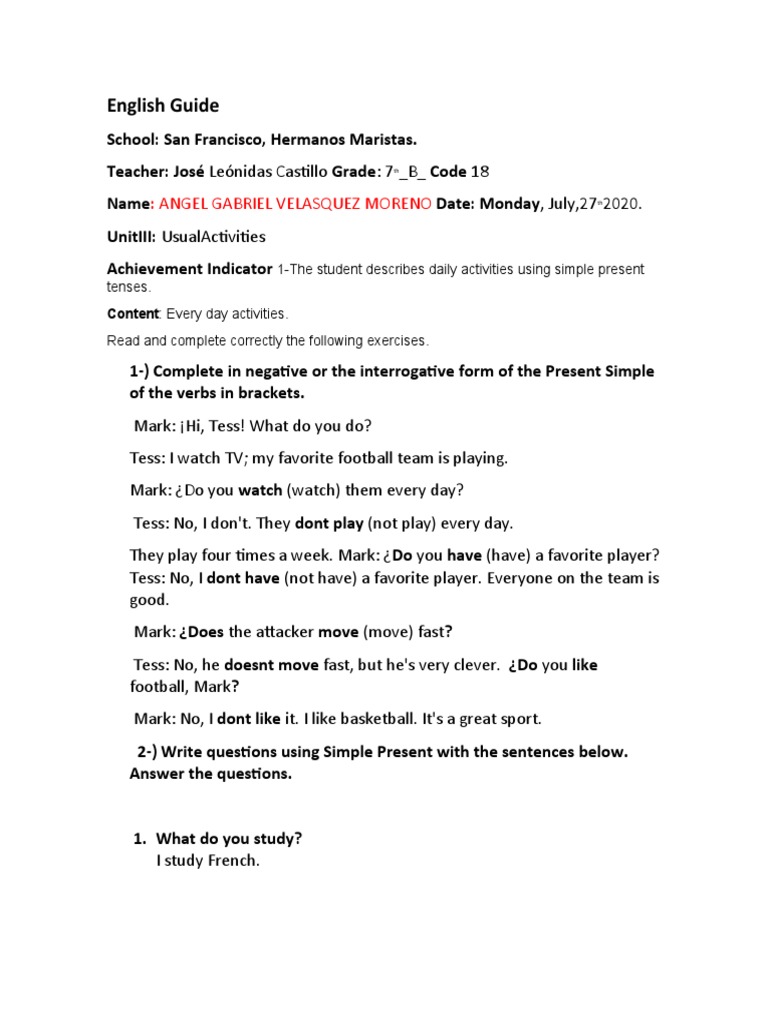 Formato de Guia Inlges | PDF