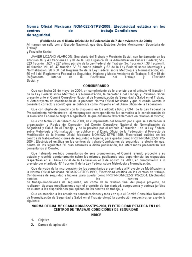 Nom 022 Stps 2008 | PDF | Electricidad | Corriente eléctrica