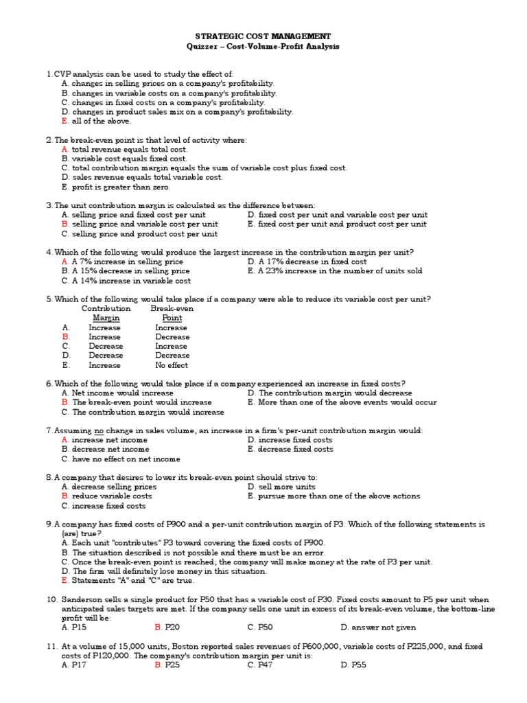 Cost-Volume-Profit Analysis Quiz | PDF | Business | Financial Accounting