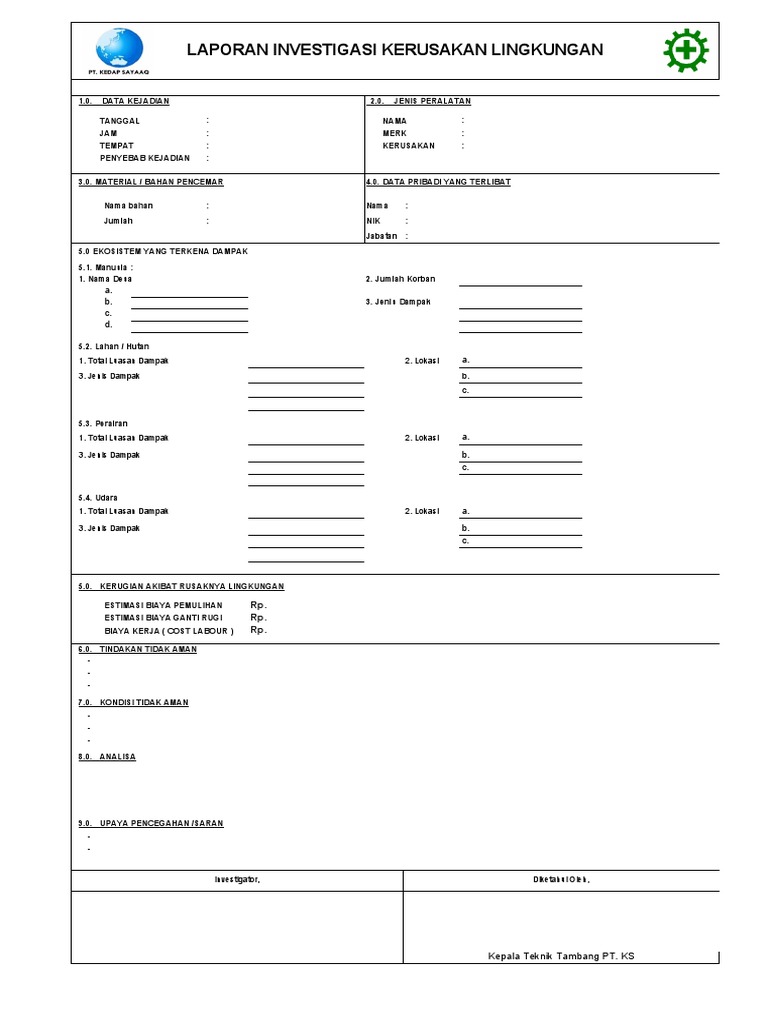 KS-FM-HSE-08 Form Laporan Investigasi Kerusakan Lingkungan | PDF