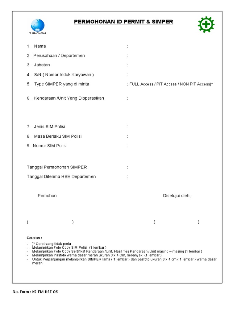 Formulir Permohonan SIMPER | PDF | Hukum