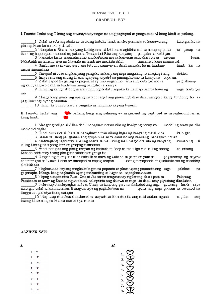 Summative Test 1 Esp | PDF