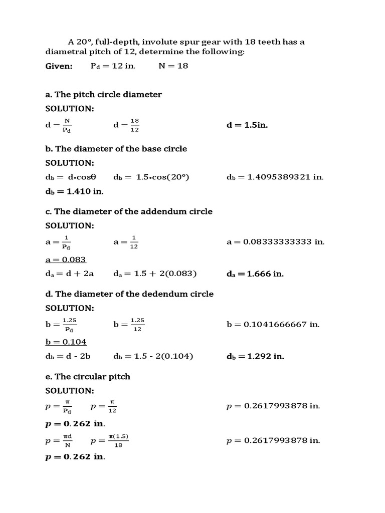 Spur Gear Calculations Guide | PDF | Gear | Circle