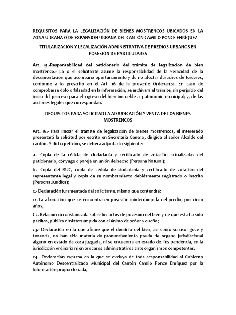 Requisitos para Legalizacion de Bienes Mostrencos | PDF | Alcalde ...
