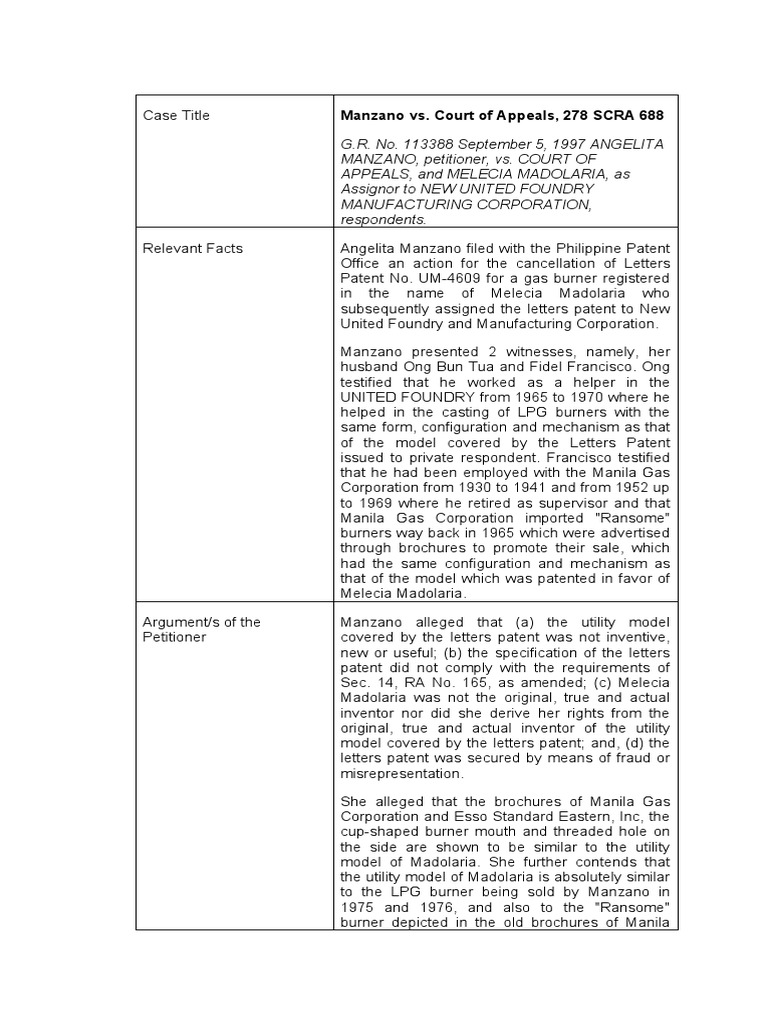 Manzano vs. Court of Appeals, 278 SCRA 688 | Download Free PDF | Patent ...