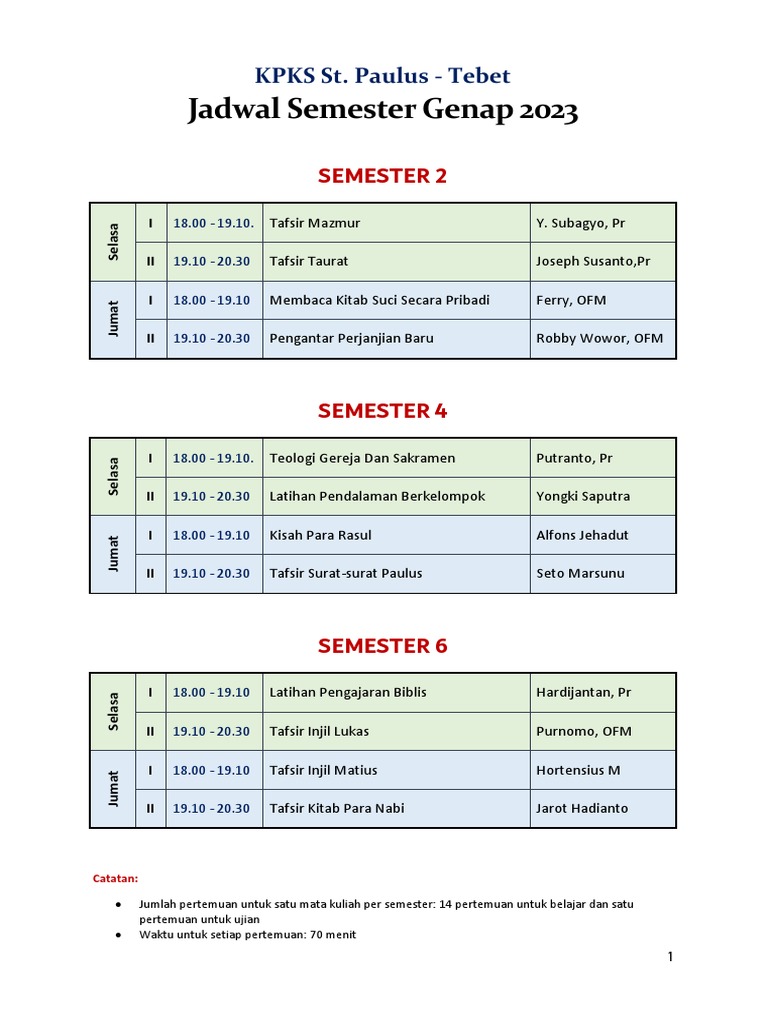 A33-JADWAL KURSUS SEMESTER Genap 2023 (Revisi) | PDF