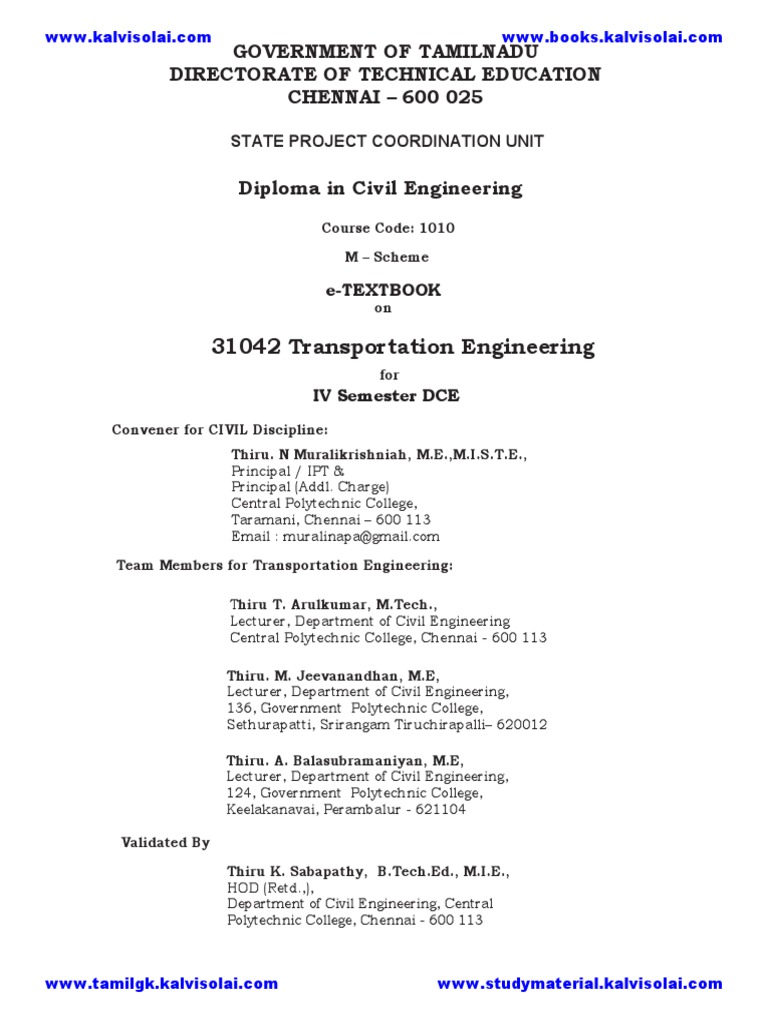 Transportation Engineering Diploma Textbook | PDF | Road Surface | Road